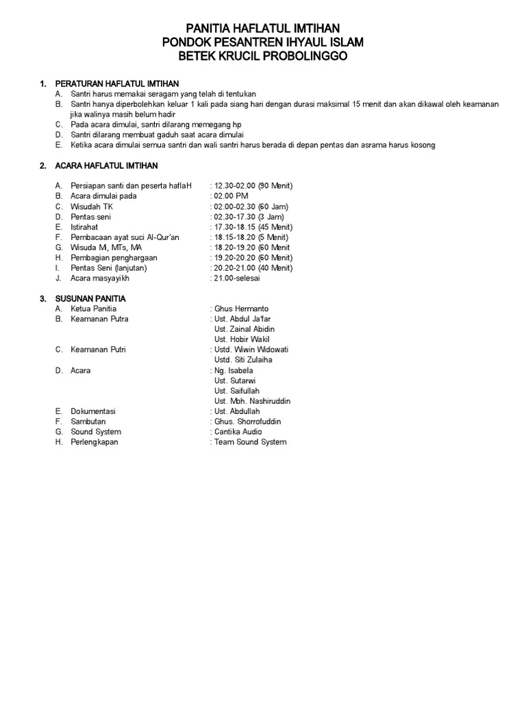Hasil Rapat Haflatul Imtihan | PDF | Seni