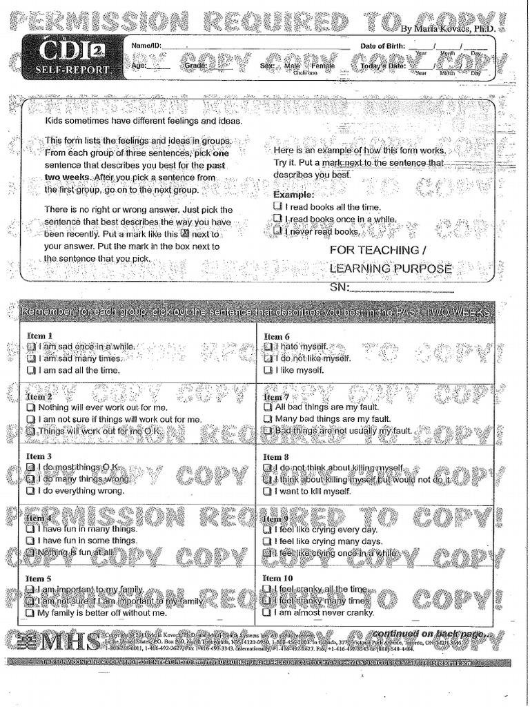 CDI Self Report | PDF