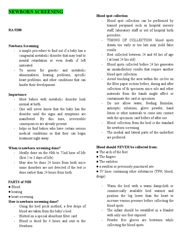 Newborn Screening: Blood Spot Collection | Download Free PDF ...