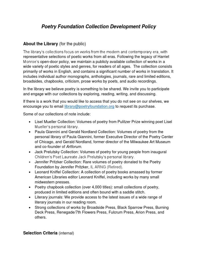 Poetry Foundation Library Policy | PDF | Libraries | Poetry