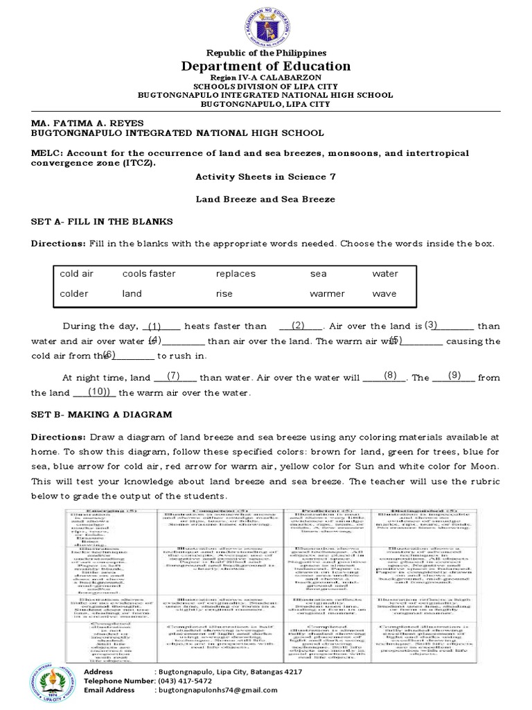 Science 7: Land and Sea Breeze Activities | PDF | Oceanography | Earth ...