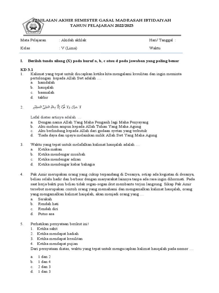 Soal Pas 2022-2023 Kelas 5 | PDF
