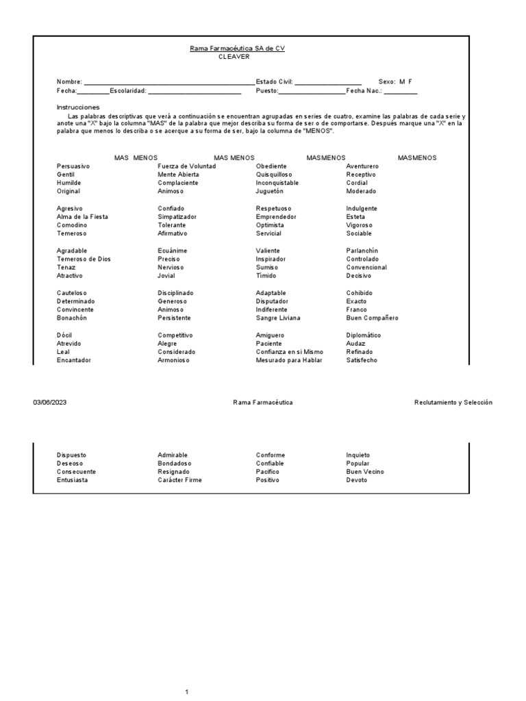 Perfil de personalidad según la técnica Cleaver | PDF
