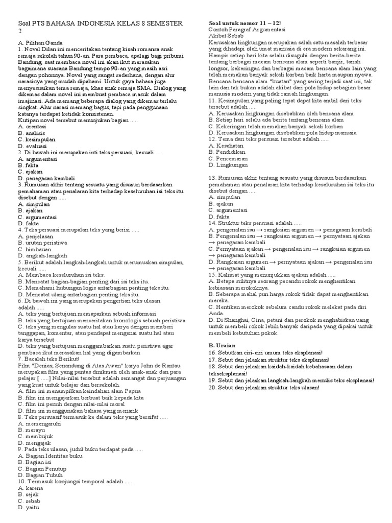 Soal Pts Bindo Kelas 8 For Bu Winda | PDF | Seni & Disiplin Bahasa