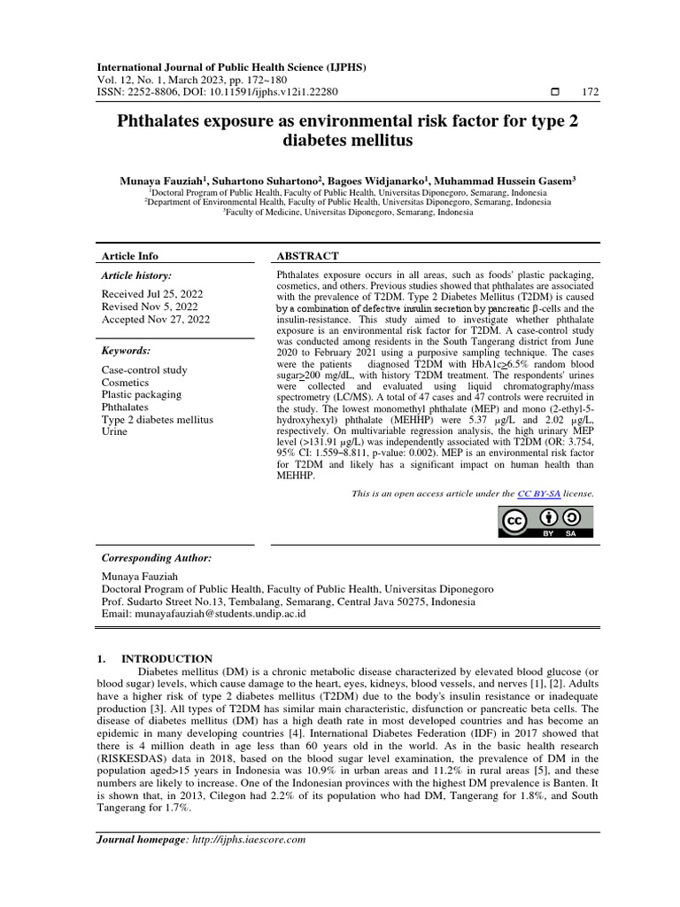 Phthalates Exposure As Environmental Risk Factor For Type 2 Diabetes ...