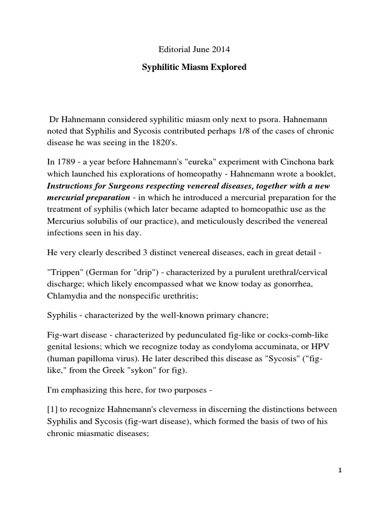 Exploring the Syphilitic Miasm Through a Detailed Examination of its ...