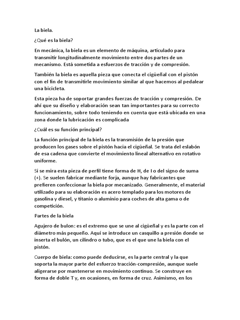 La Biela | PDF | Pistón | Bienes manufacturados