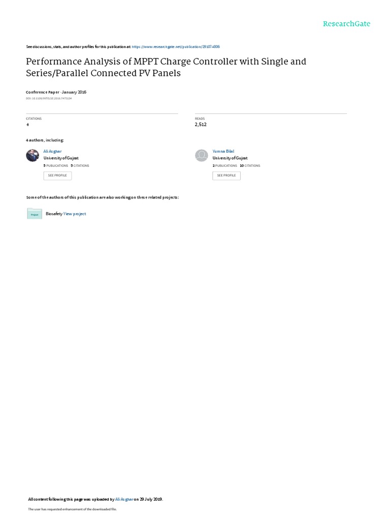 Performance Analysis of MPPT Charge Controller Wit | PDF | Photovoltaic System | Photovoltaics