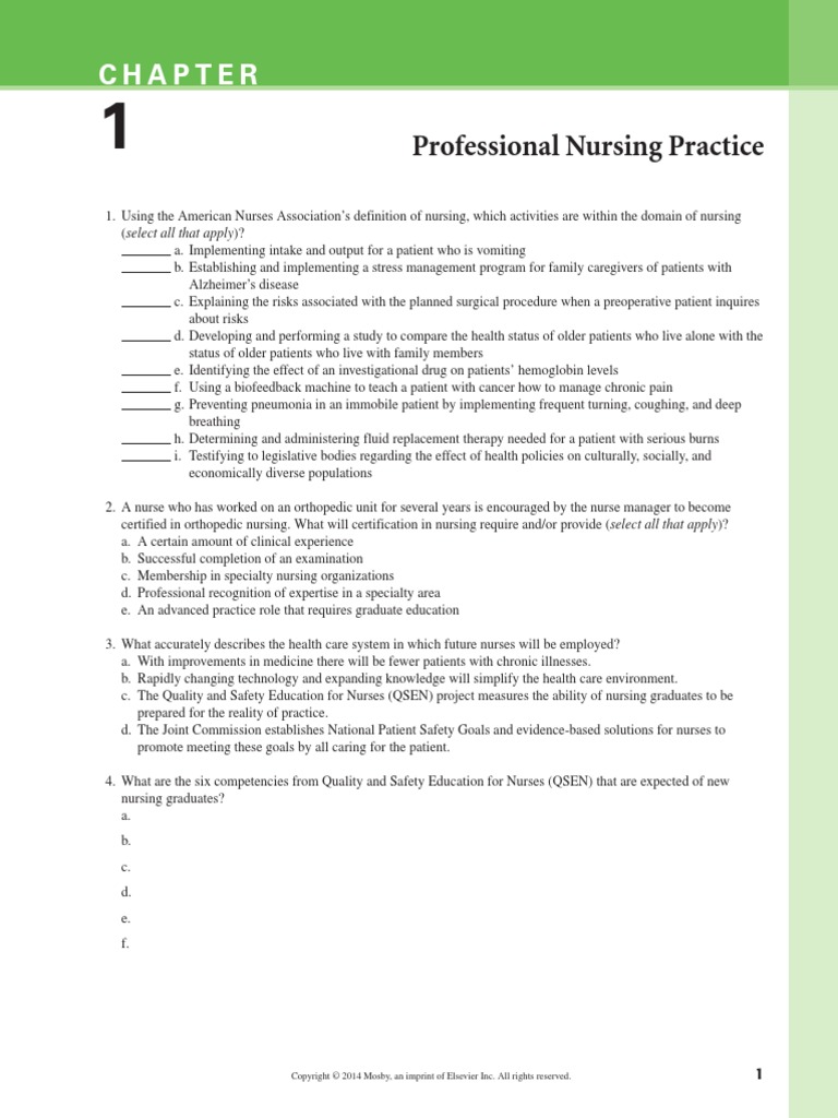 Professional Nursing Practice With Answer Key | PDF | Nursing | Evidence Based Medicine