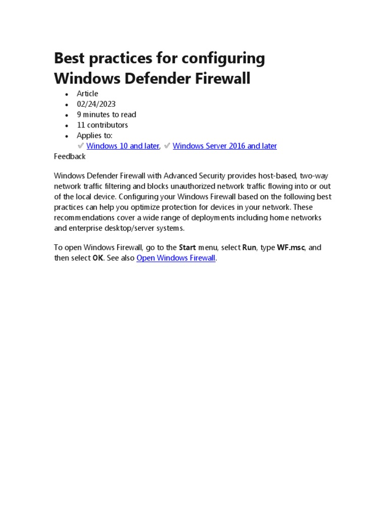 Windows Firewall Setup Guide | PDF