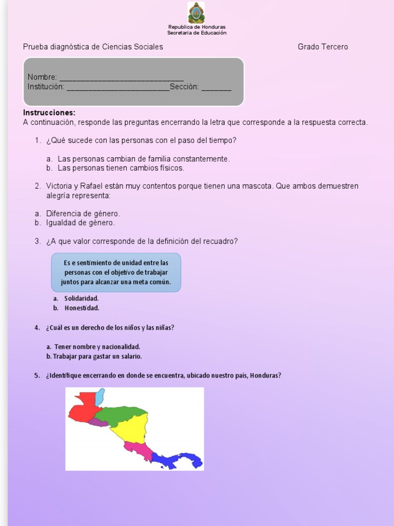 Prueba Diagnostica de Ciencias Sociales | PDF | Honduras