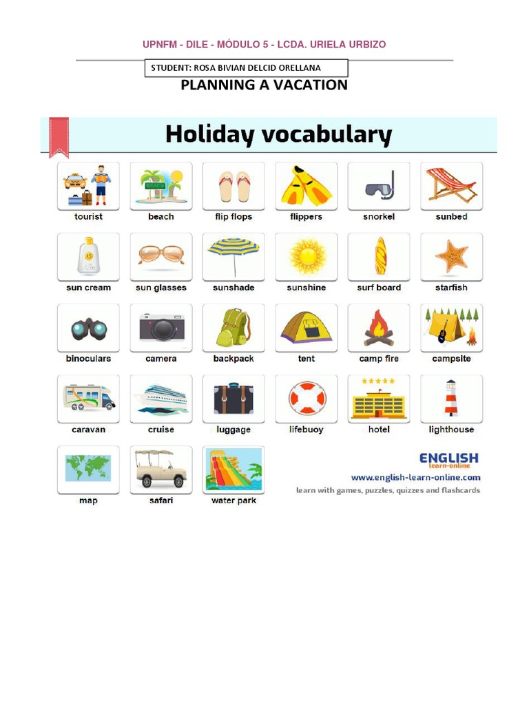 Planning A Vacation - Worksheet - Modulo V - Lic Uriela Urbizo | PDF
