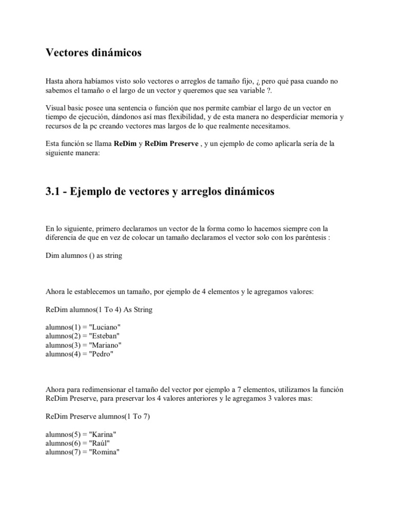 Vectores Dinámicos | PDF | Estructura de datos de matriz | Básico