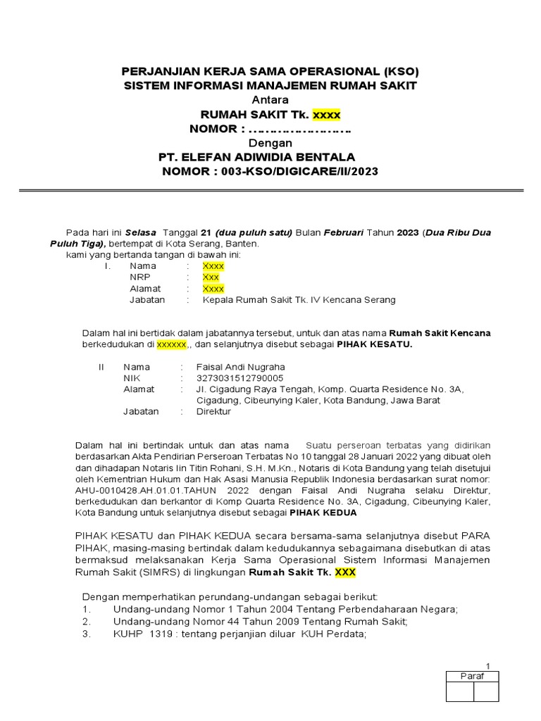 Draft KSO RS TK IV Kencana Serang Dengan DIGICARE | PDF