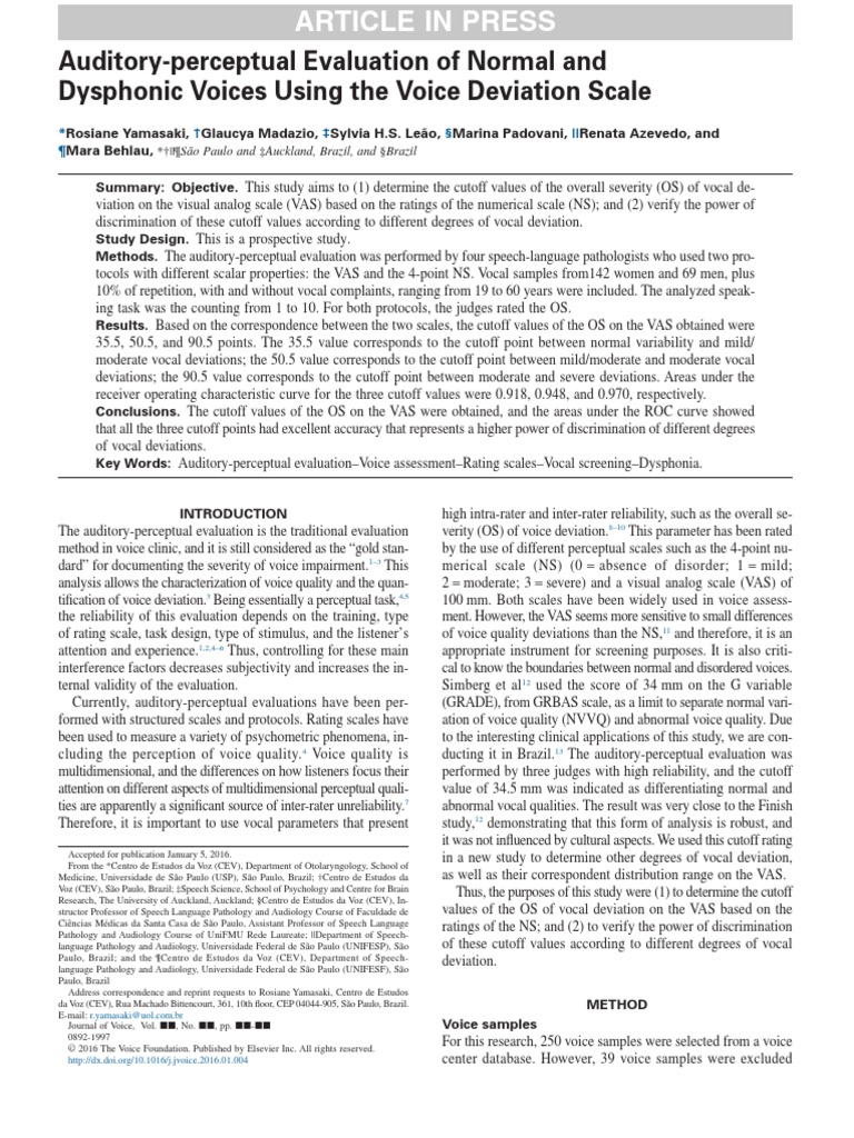 2016, Yamasaki Et Al, Auditory Perceptual Evaluation of Normal and ...