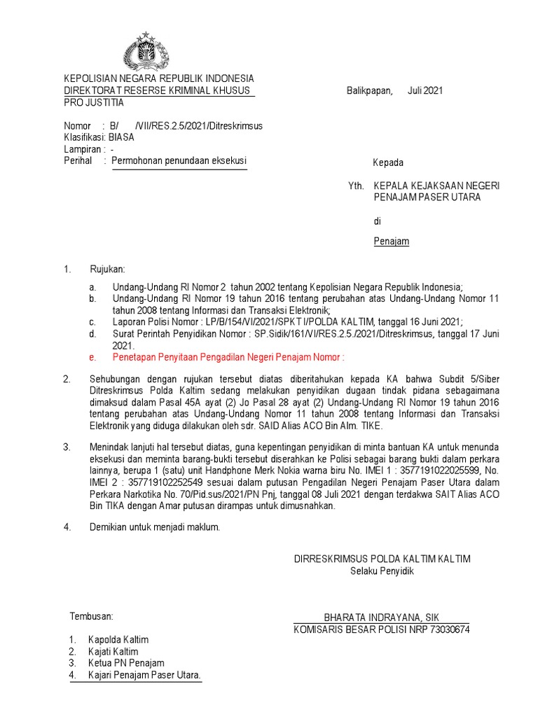 Surat JPU tunda eksekusi | PDF