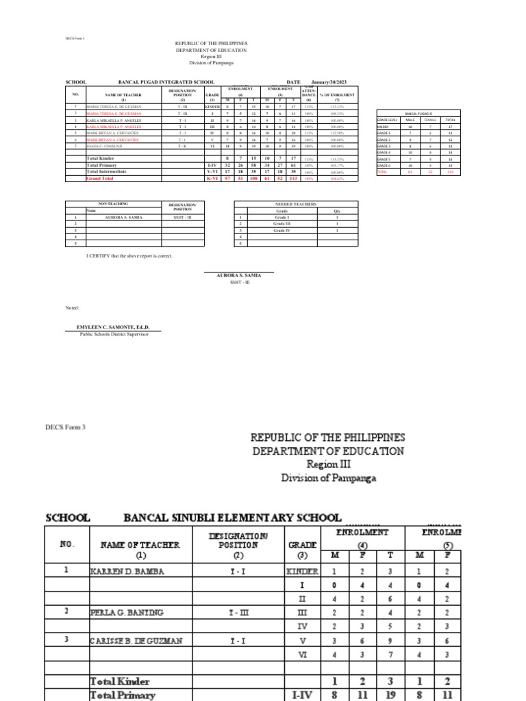 DECS Form 3 Enrollment Report | PDF | Asia | Philippines