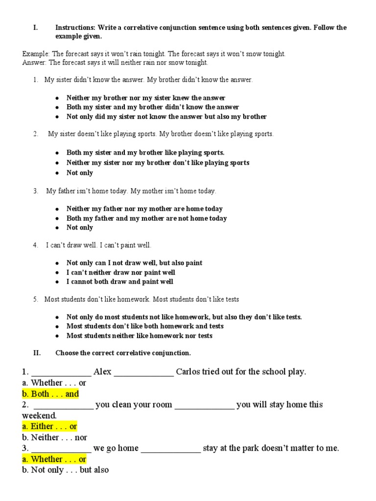 Correlative Conjunction Exercises | PDF