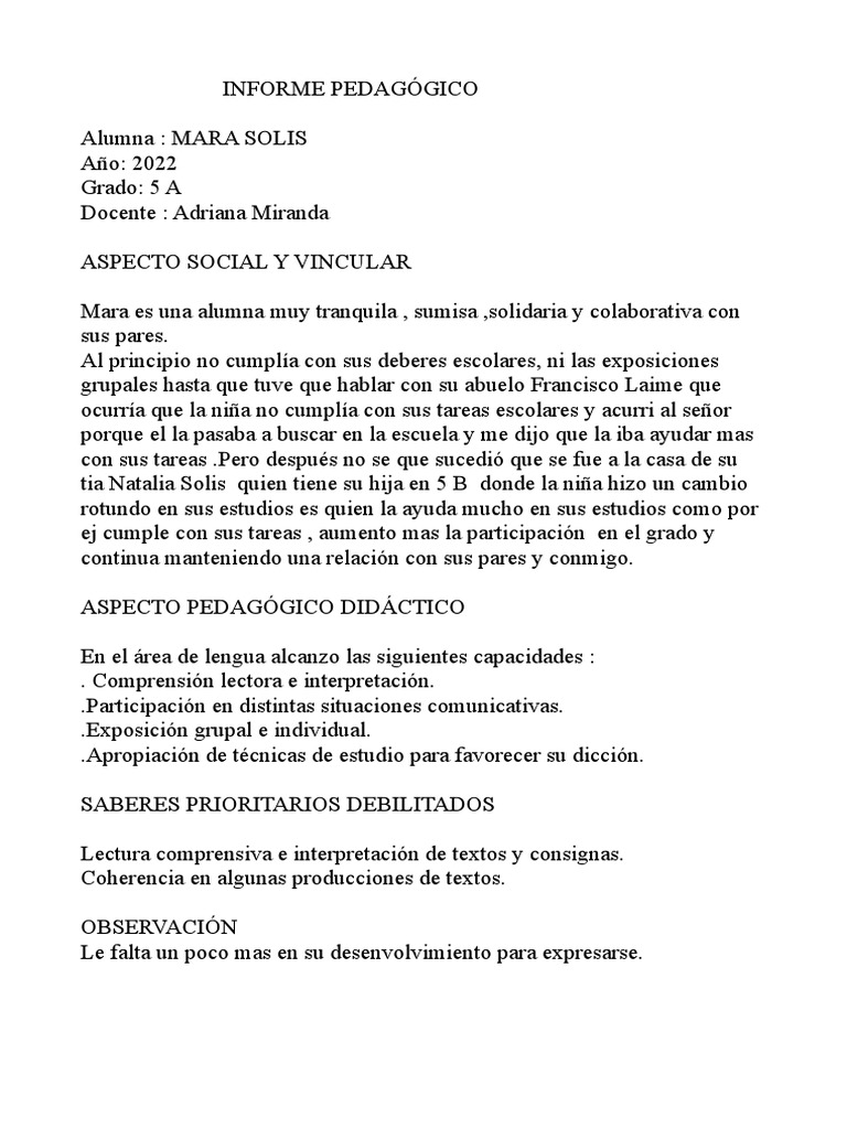 Informe Pedagogico | PDF | Salud y bienestar