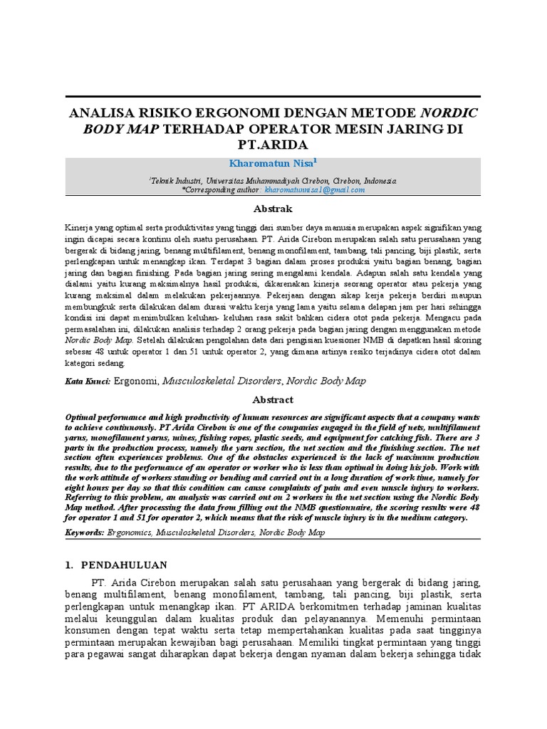 Analisa Risiko Ergonomi Dengan Metode Metode Nordic Body Map | PDF