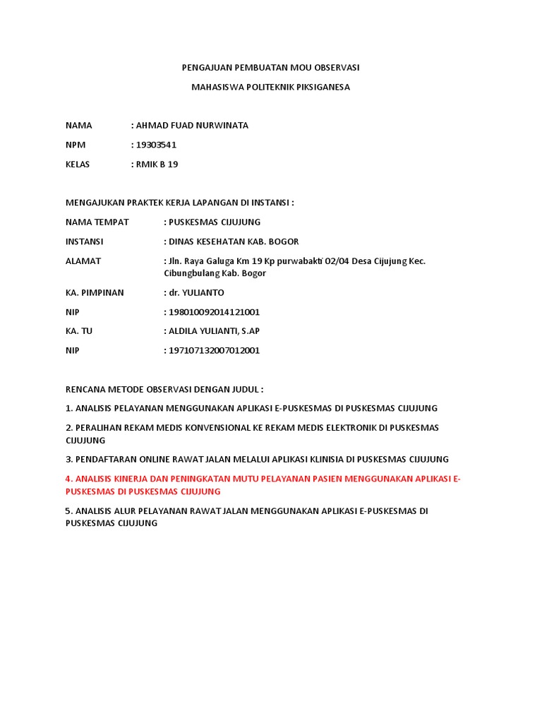 Pengajuan Pembuatan Mou | PDF