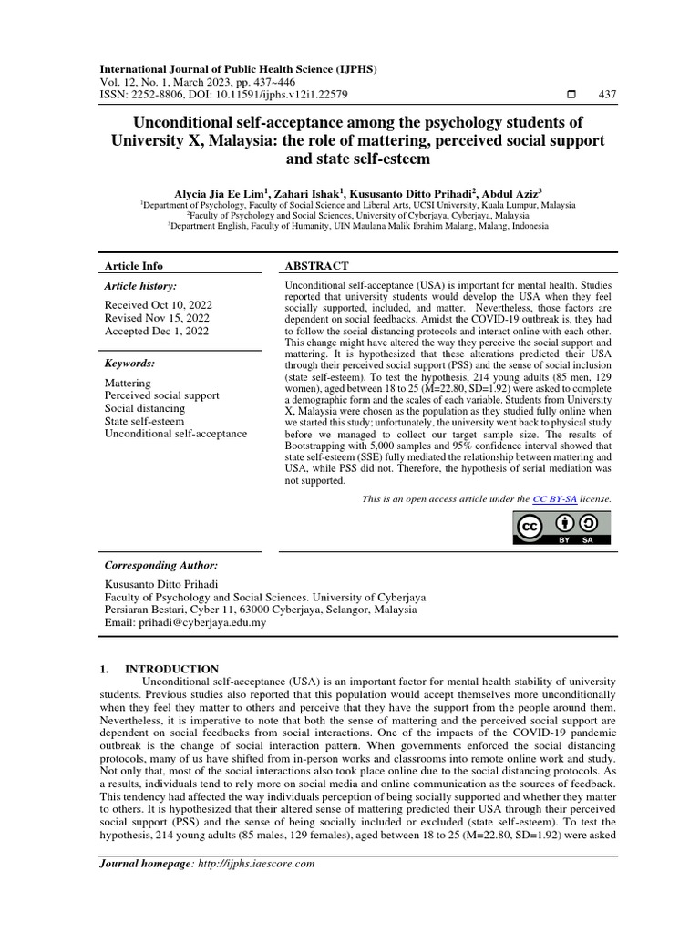 Unconditional Self-Acceptance in Students | PDF | Errors And Residuals ...