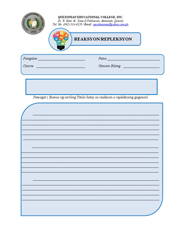 Template Reaksyon Repleksyon | PDF
