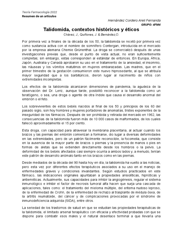 Talidomida: Historia y Efectos Terapéuticos | PDF | Cáncer ...