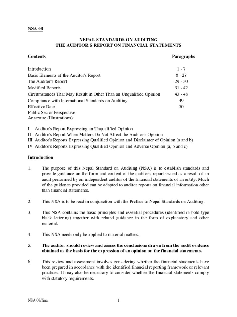 Nsa 700 | Download Free PDF | Auditor's Report | Financial Audit