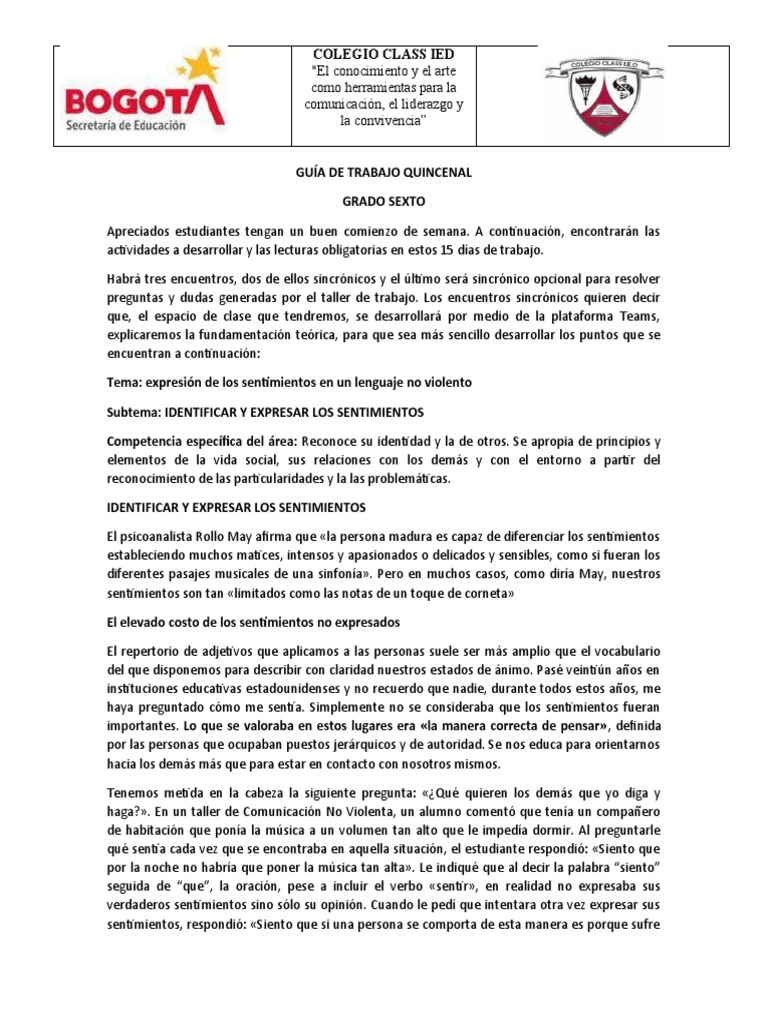 Expresión de Sentimientos en Clase | PDF | Las emociones | Conocimiento