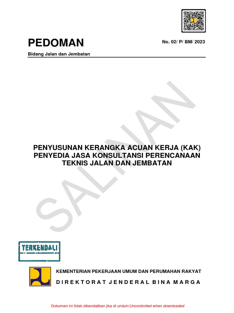 02PBM2023 Pedoman Penyusunan Kerangka Acuan Kerja KAK Penyedia Jasa Konsultansi Perencanaan ...