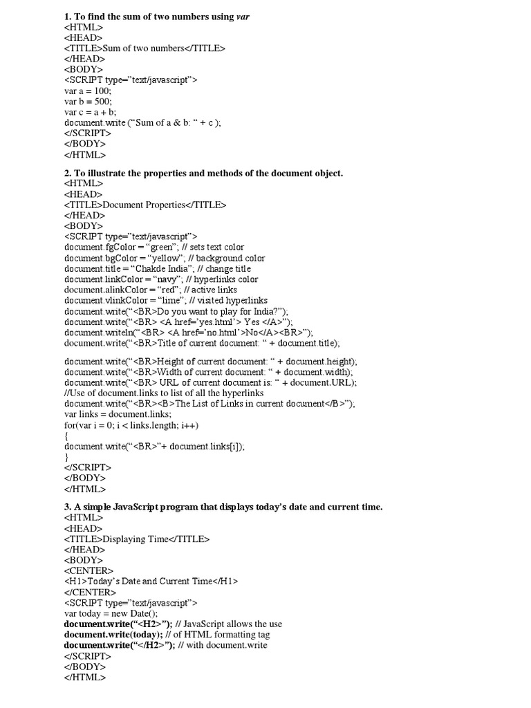 Java Script Practical | PDF | Java Script | Computer Engineering Java Script Practical | PDF | Java Script | Computer Engineering