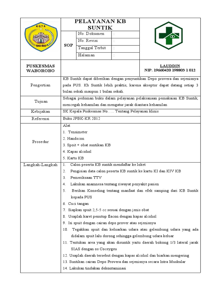 SOP Pelayanan KB Suntik | PDF