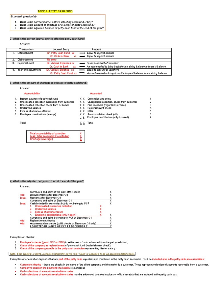 Topic 2 - Petty Cash Fund | PDF | Cheque | Cash
