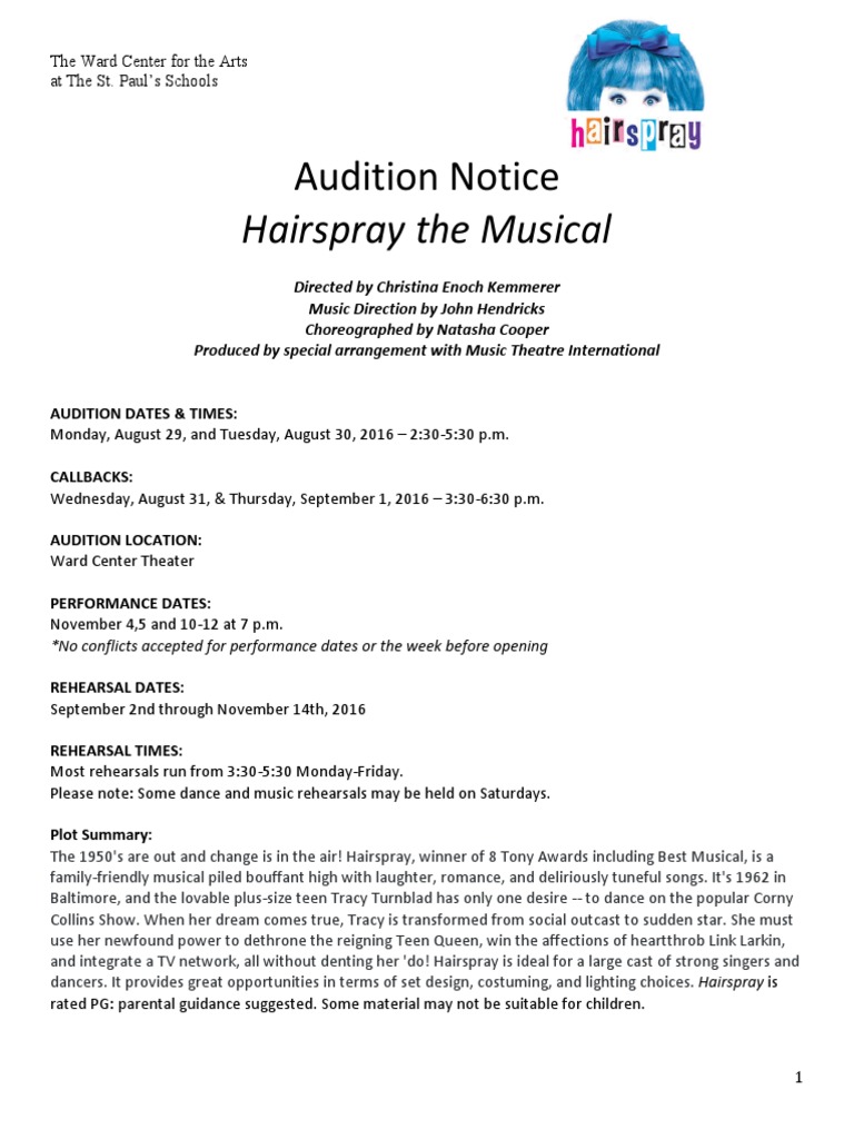 Audition-Notice-Hairspray-The-Musical 2 | PDF | Audition | Entertainment