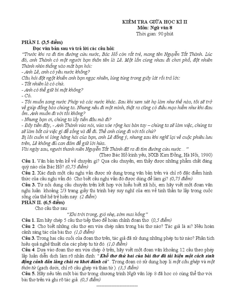 De Thi Giua Ki 2 Van 8 de 2 | PDF