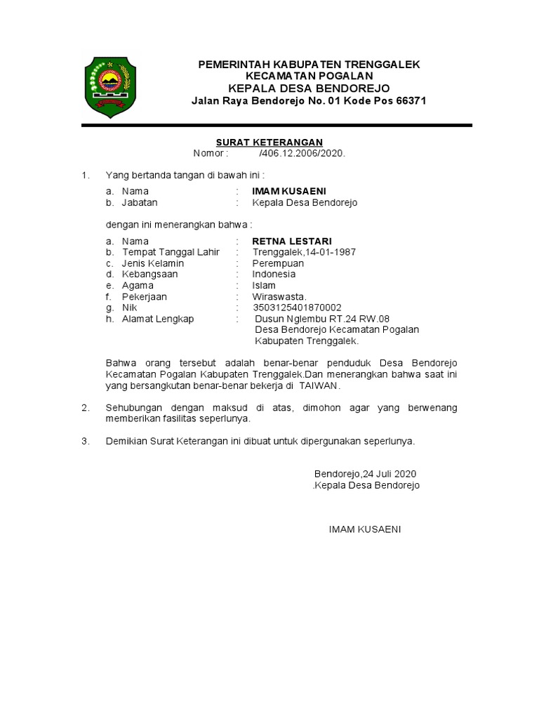 Surat Keterangan Kerja di Luar Negeri | PDF