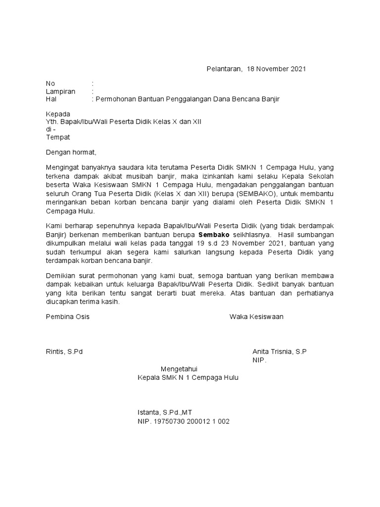 Surat Permohonan Bantuan Bencana Alam Pdf
