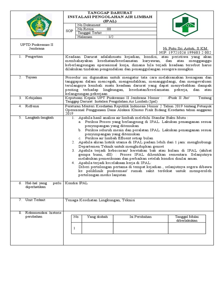 SOP Tanggap Darurat Ipal Dan Genset | PDF