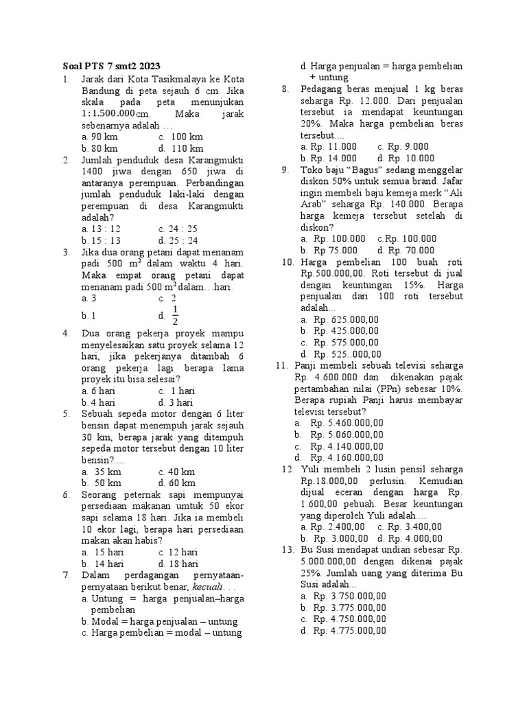 Soal PTS Kelas 7 smt2 2023 | PDF