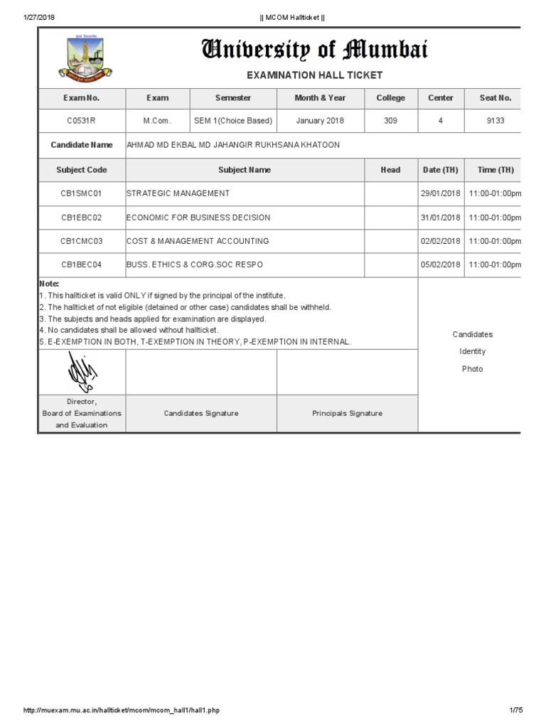 Dokumen - Tips - Examination Hall Ticket NKT Degree U Mcom Hallticket ...