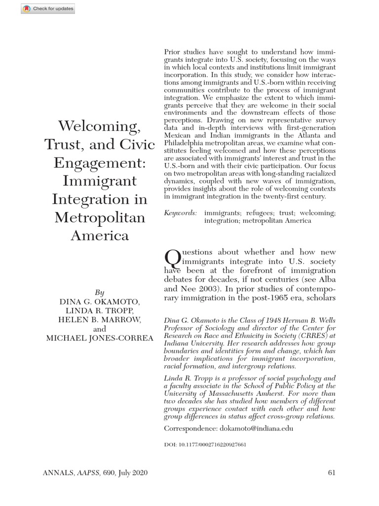 Welcoming, Trust, and Civic Engagement: Immigrant Integration in ...