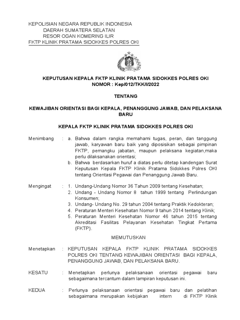 SK Orientasi Pegawai Baru Fix | PDF