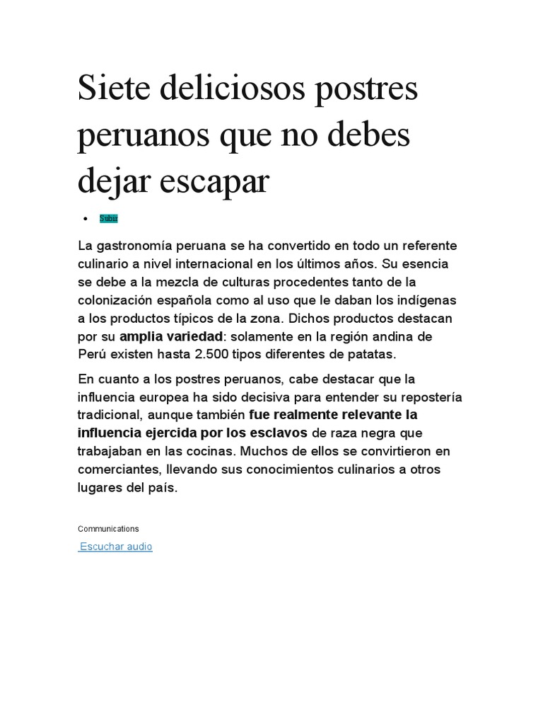 Siete postres peruanos imprescindibles | PDF | Postres | Preparación de ...