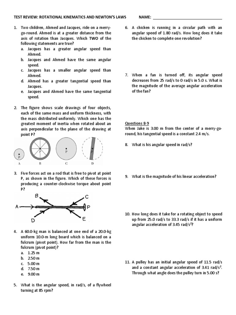 Test Review Rotational Kinematics and Newton's Laws | PDF | Rotation ...
