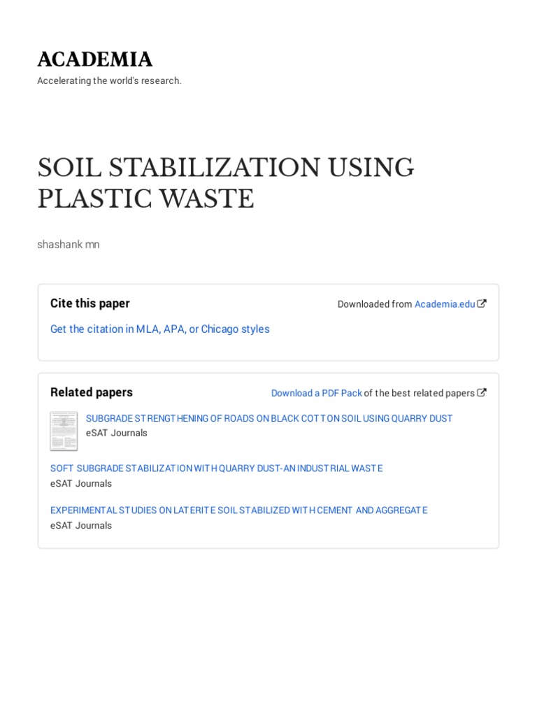 Soil Satbilization Using Plastic Waste | PDF | Soil | Horticulture