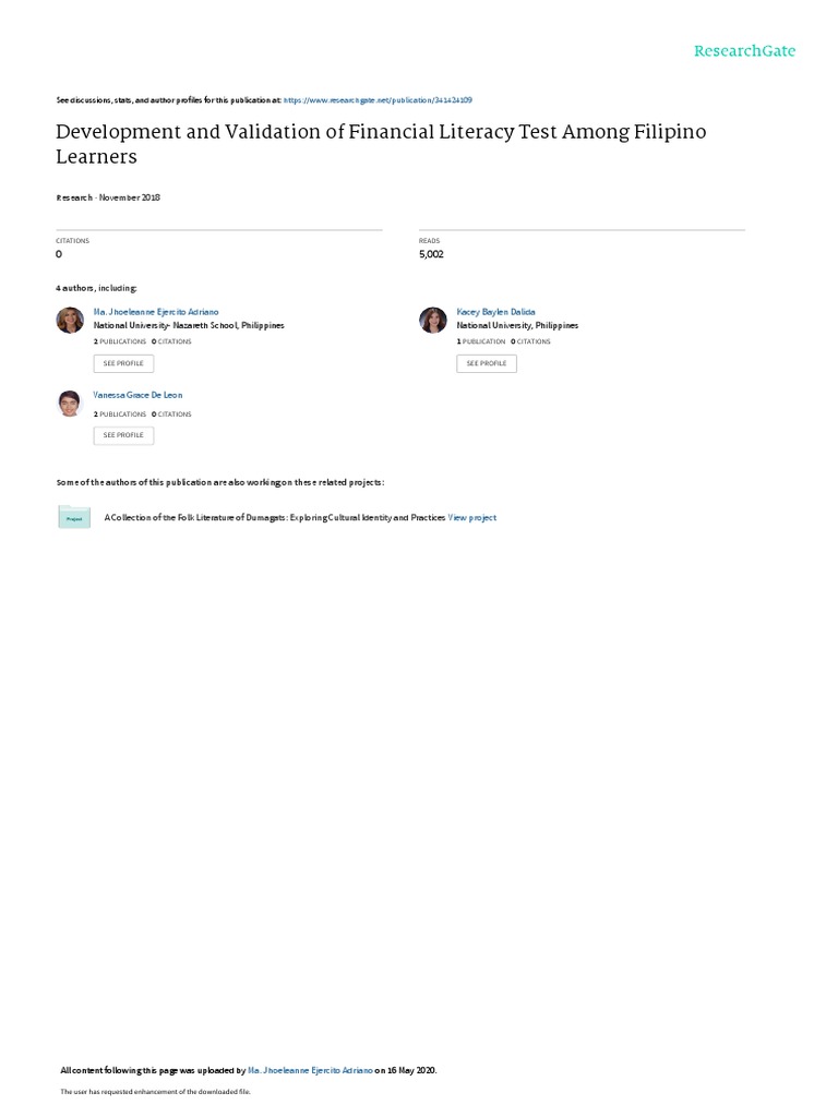 Development and Validation of Financial Literacy Test Among Filipino ...