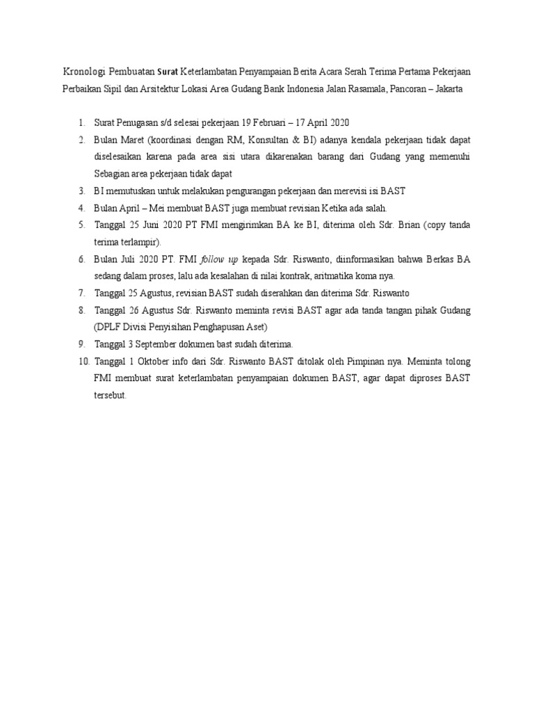 Surat Keterlambatan Penyampaian BAST | PDF