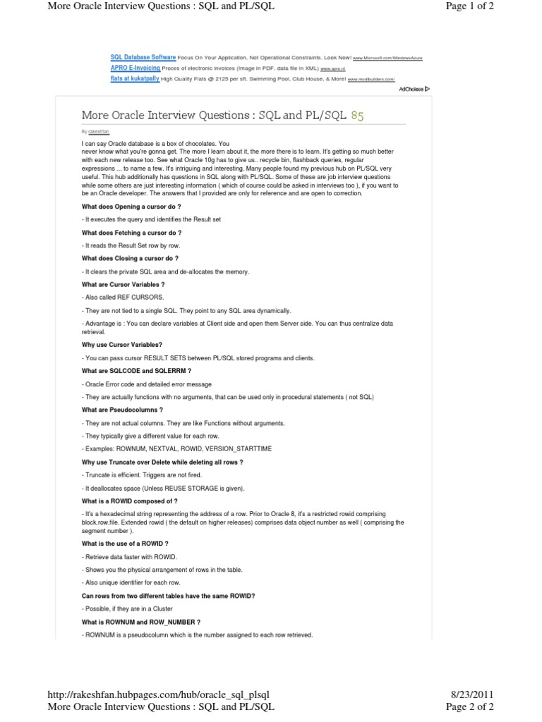 Oracle SQL PLSQL | Download Free PDF | Pl/Sql | Sql