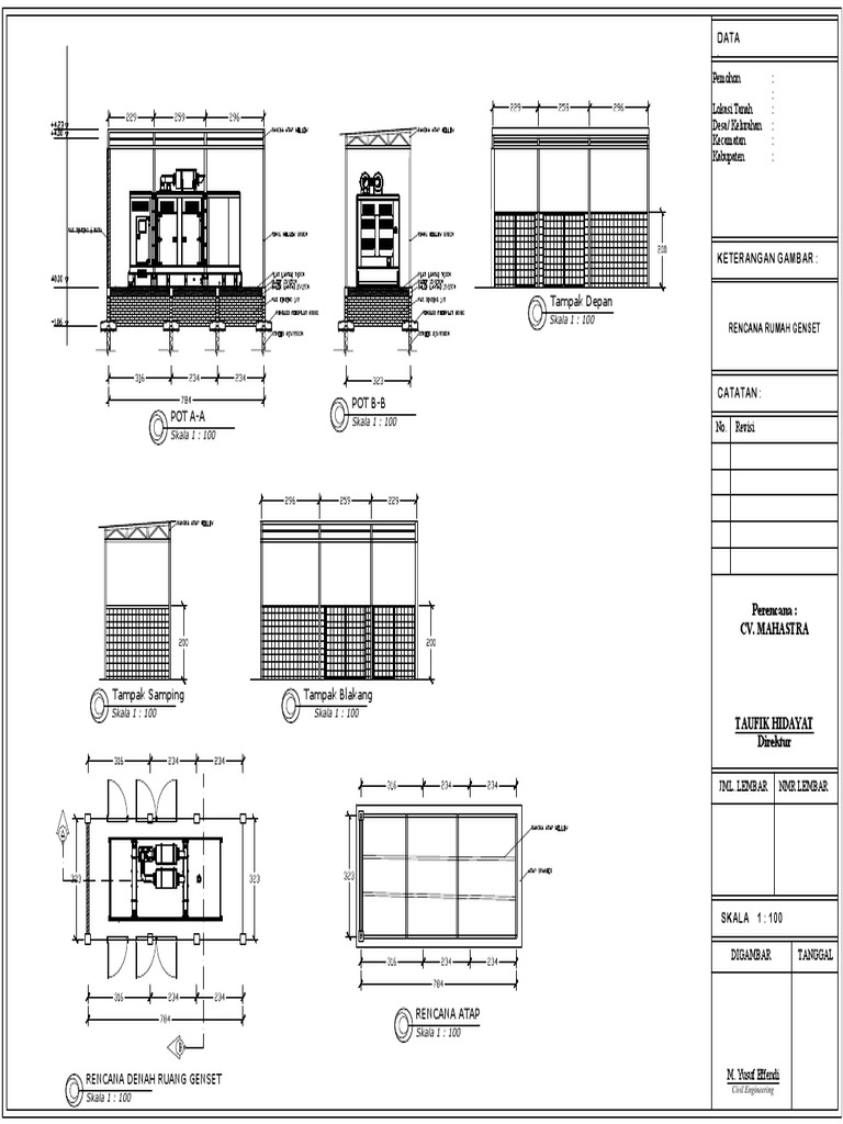 Rencana Desain Rumah Genset Skala 1:100 | PDF